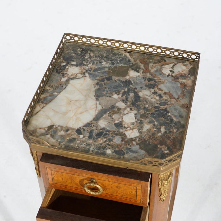 Antique French Satinwood Marquetry, Marble and Ormolu Side Stand Ormolu ...