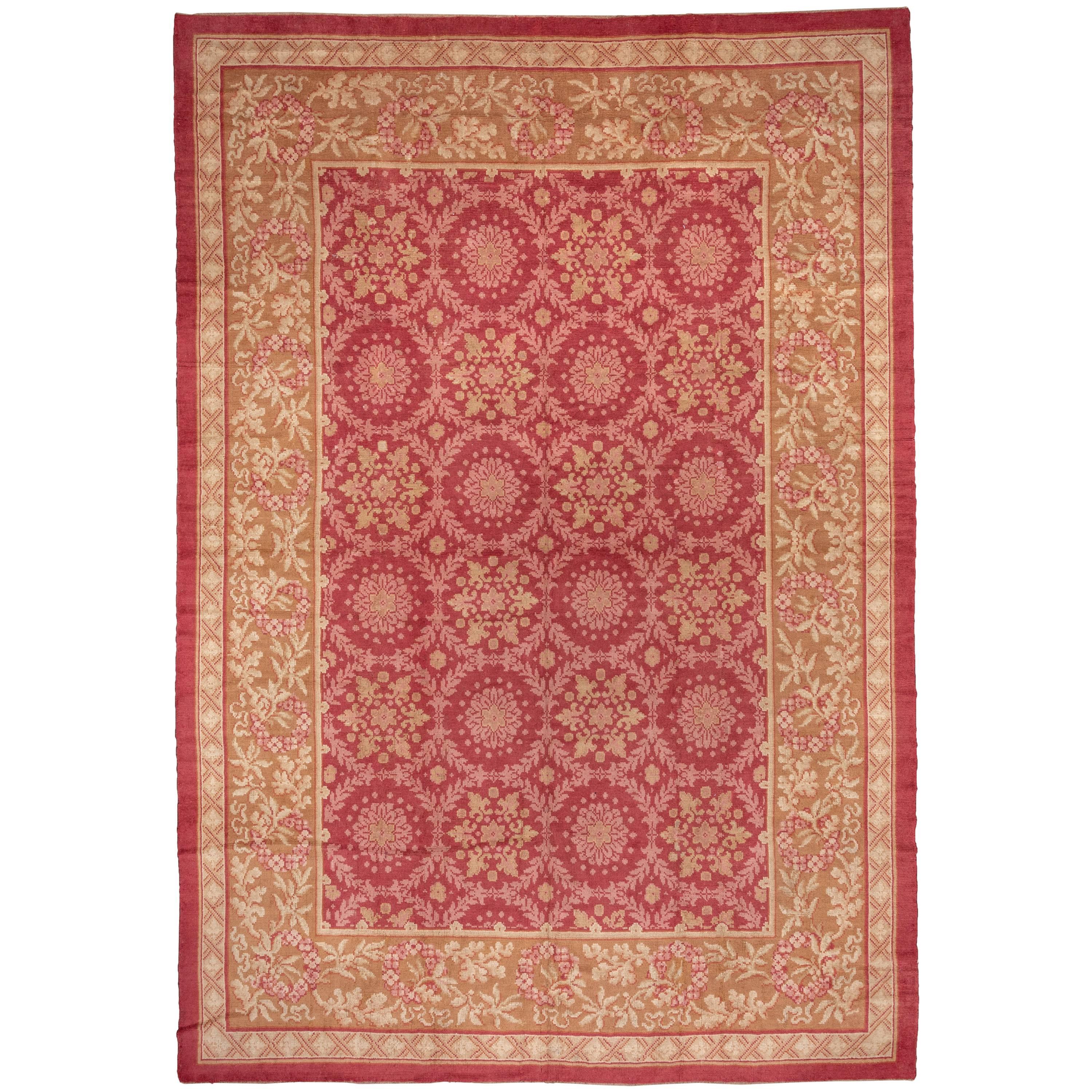 Antique Blue French Savonnerie Carpet, Solid Blue Field, Gray Borders ...