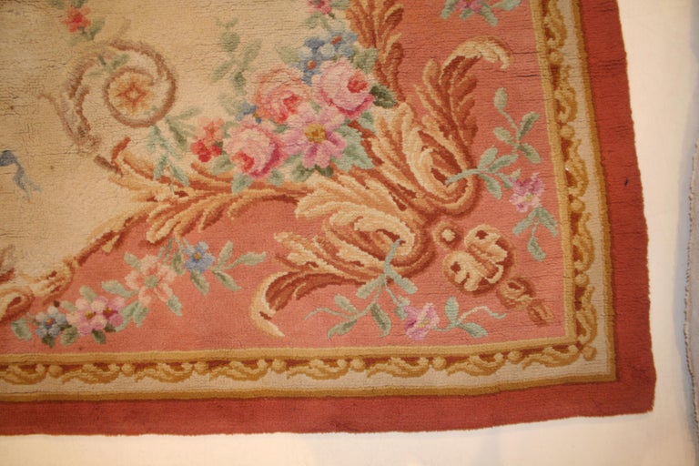 Antique French Savonnerie Rug with Ivory Background For Sale at 1stDibs
