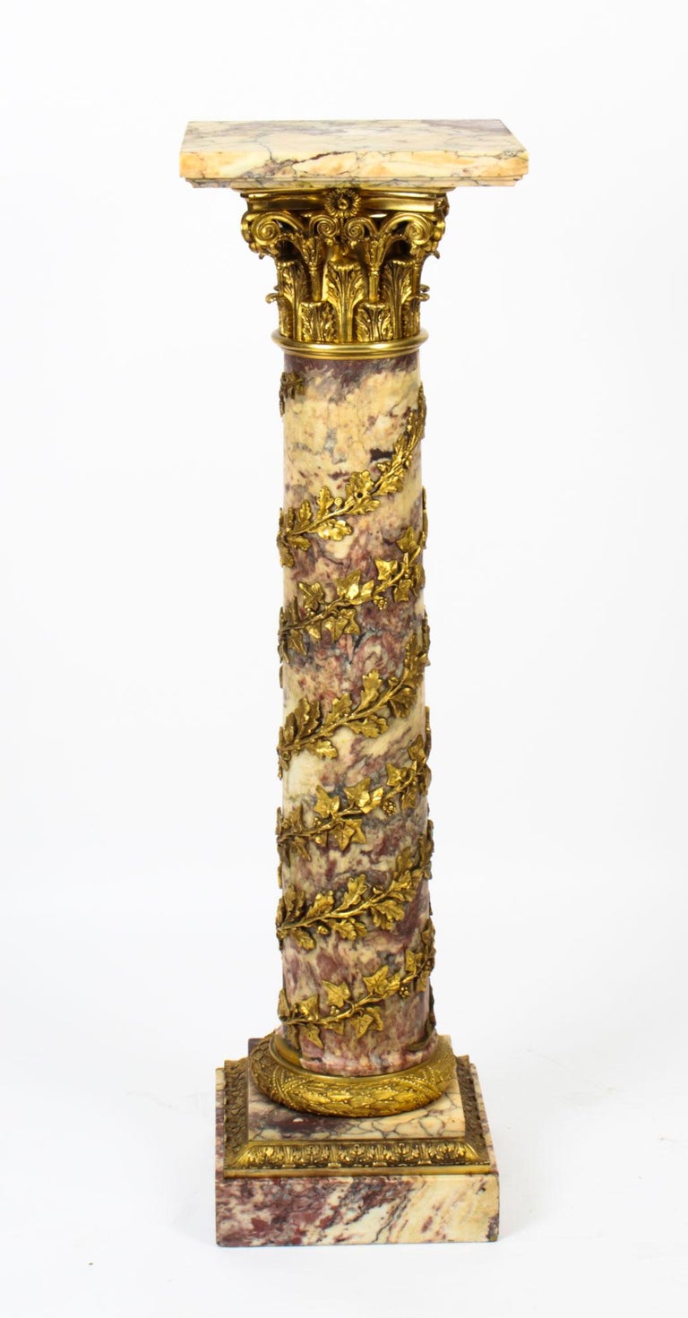Antique French Serpentine Marmo Viola Ormolu Marble Pedestal, 19th ...