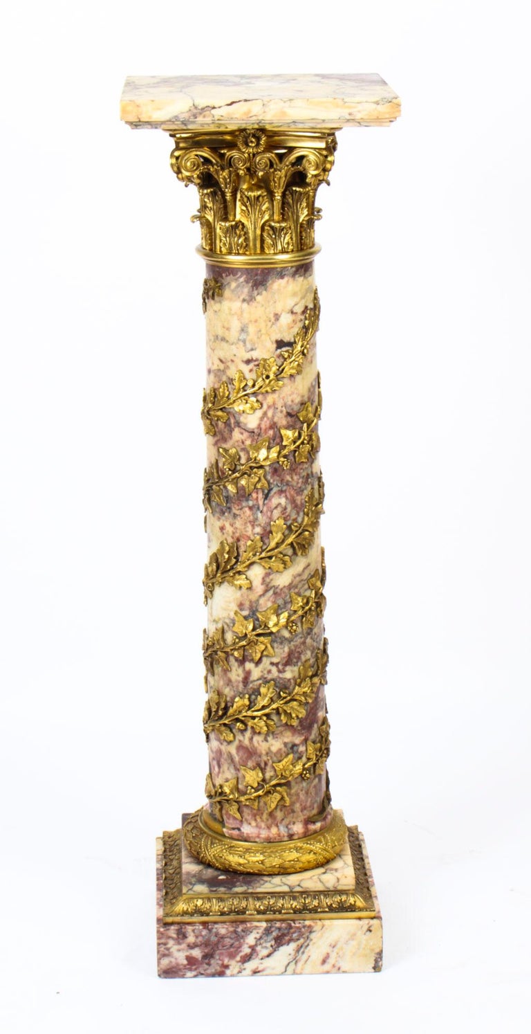 Antique French Serpentine Marmo Viola Ormolu Marble Pedestal, 19th ...
