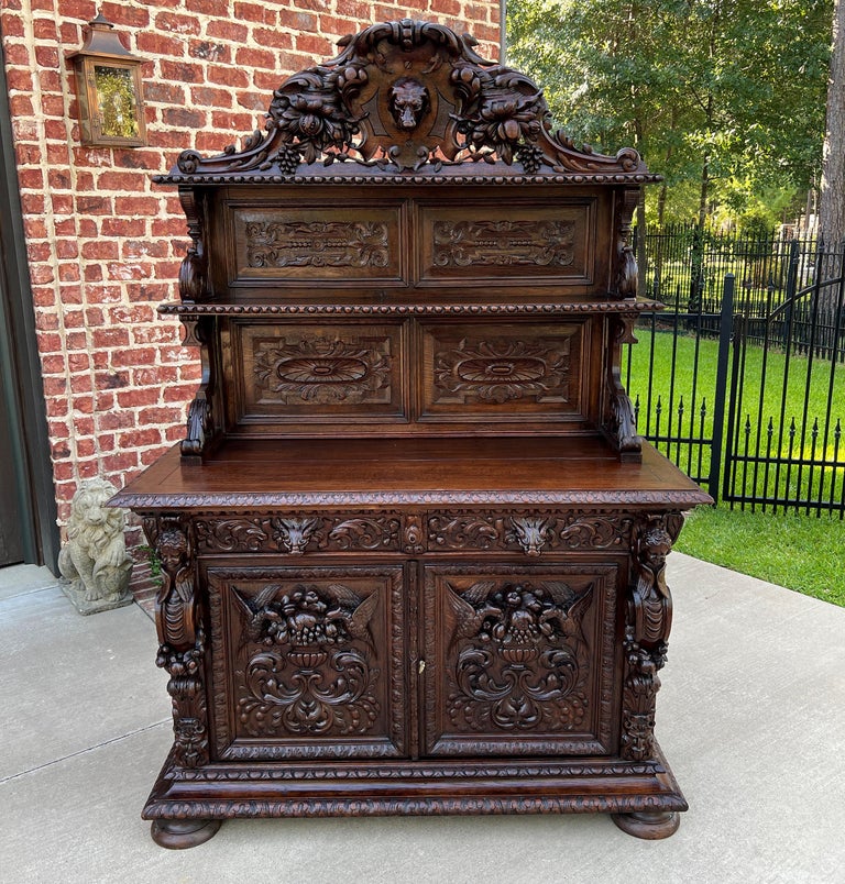 Antique French Server Buffet Sideboard Cabinet Oak Renaissance Dogs ...