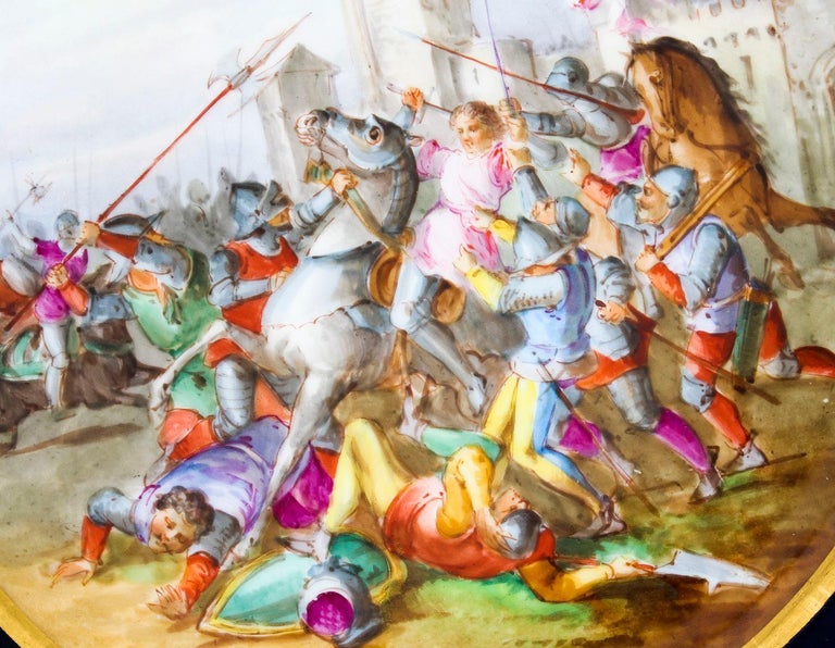 Antique French Sevres Cabinet Plate Medieval Battle Scene, 19th Century ...