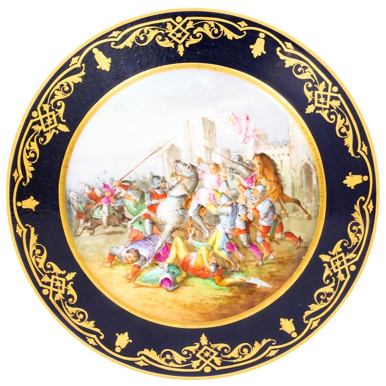 Antique French Sevres Cabinet Plate Medieval Battle Scene, 19th Century ...