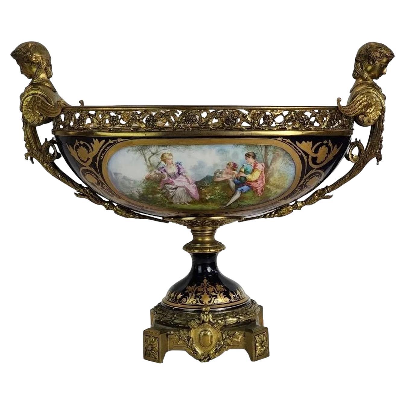 Antique French Sevres Center Piece Hand Painted For Sale at 1stDibs