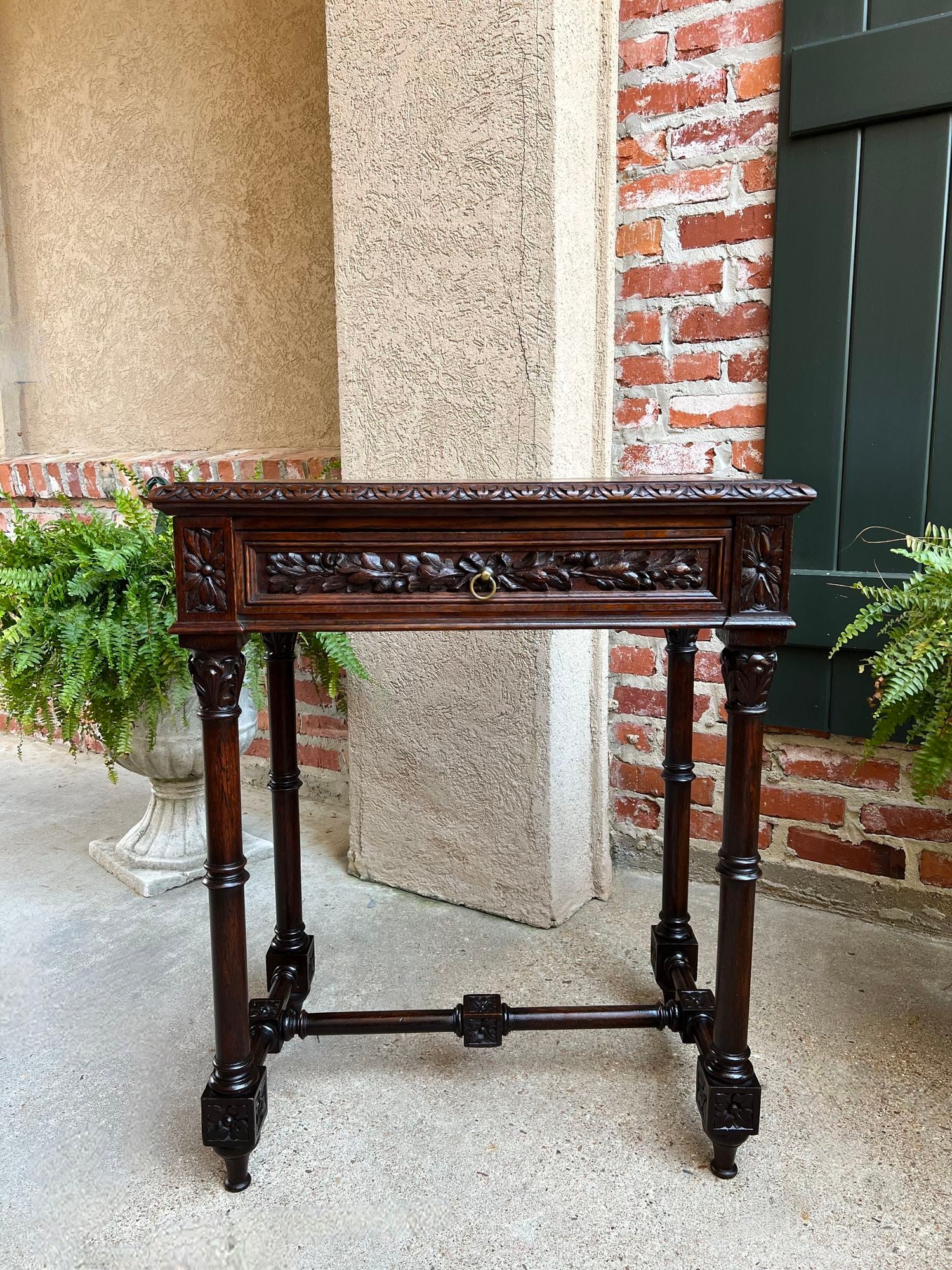 Antique French Side Sofa Hall Table Carved Dark Oak Renaissance End ...