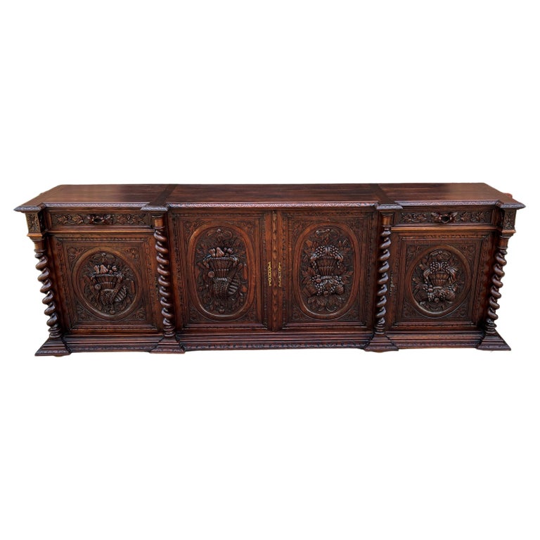 Antique French Sideboard Server Barley Twist Buffet Oak 2 Drawers 19th ...