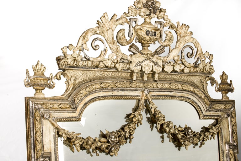 Antique French Silver and Gold Leaf Louis Seize Mirror with Floral ...