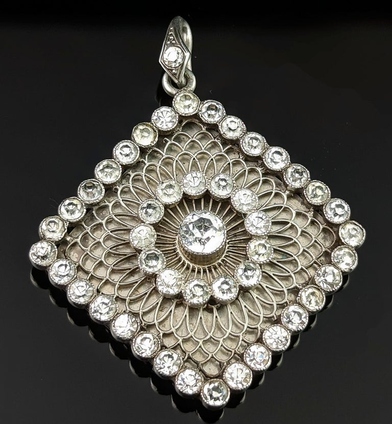 Antique French Silver and Paste Pendant, Diamond Shape, Filigree For ...