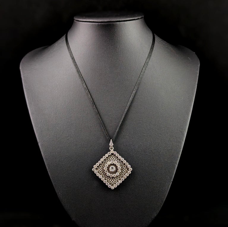 Antique French Silver and Paste Pendant, Diamond Shape, Filigree For ...