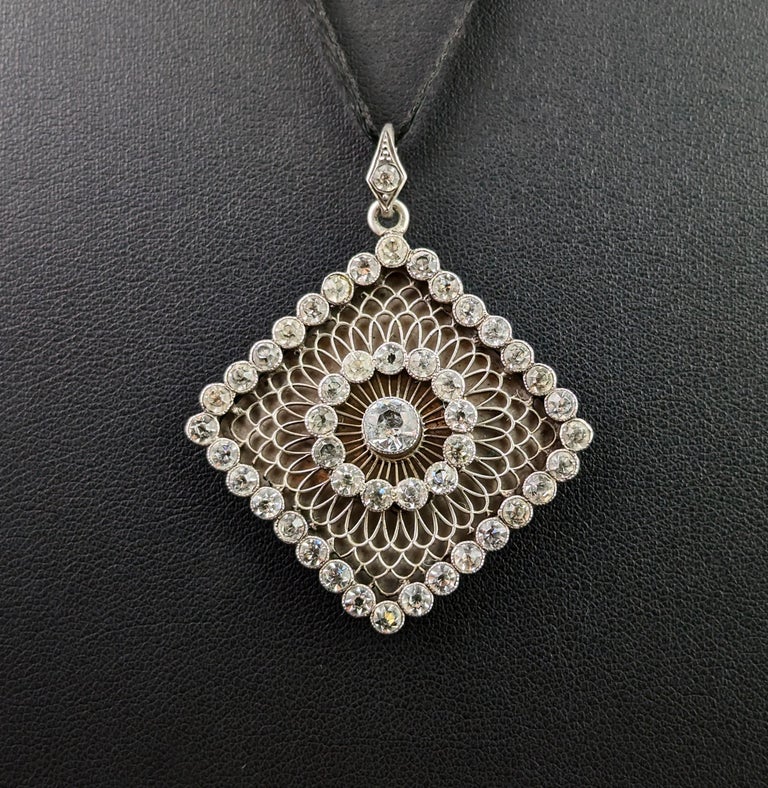 Antique French Silver and Paste Pendant, Diamond Shape, Filigree For ...