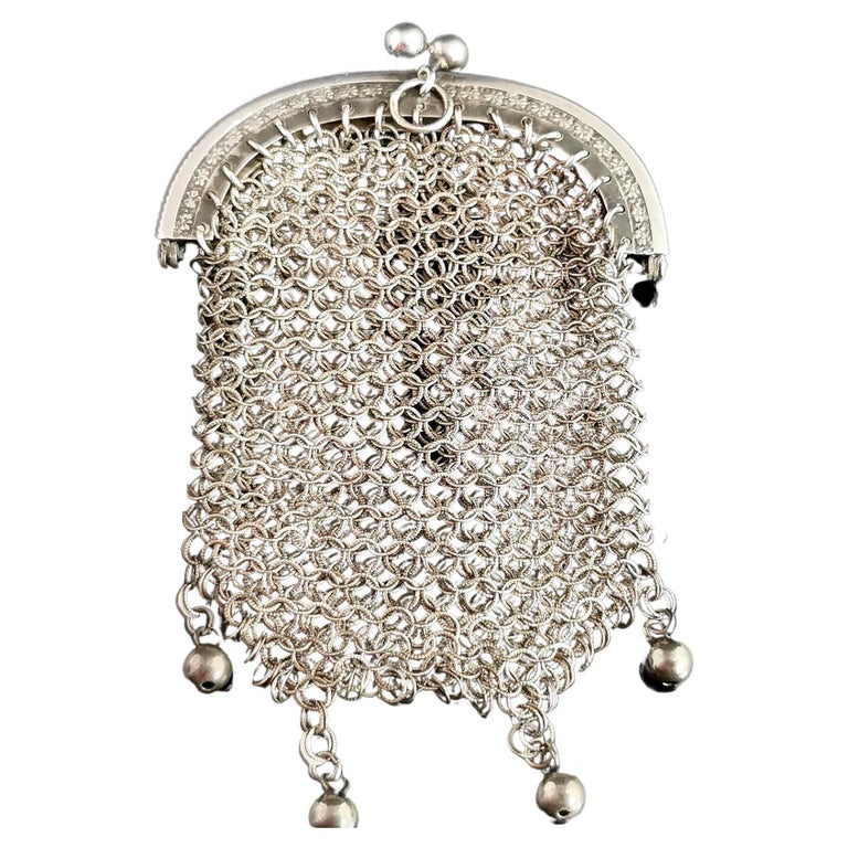 Antique French silver chatelaine purse, coin purse at 1stDibs
