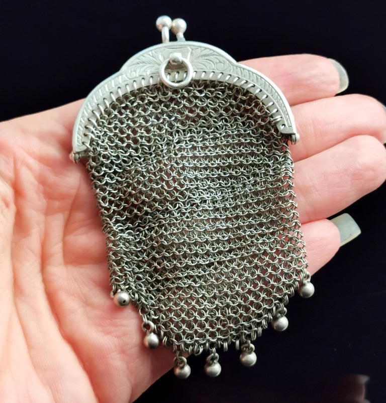 Antique French silver coin purse, Chatelaine purse, mesh For Sale at ...