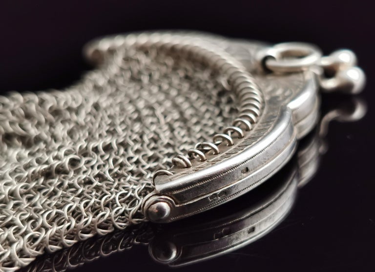 Antique French silver coin purse, Chatelaine purse, mesh For Sale at ...