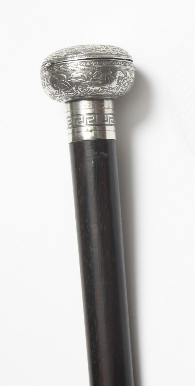 Antique French Silver and Ebonised Watch Opera Cane Walking Stick 19th ...