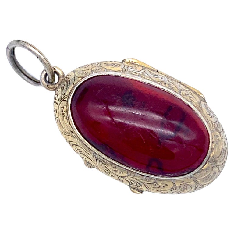 Antique French Silver Gilt Glas Locket Pendant with 2 Period Silver ...