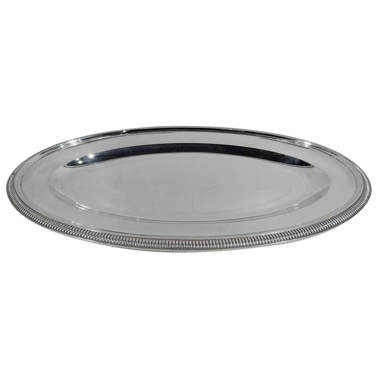 Antique French Silver Heavy Oval Serving Platter For Sale at 1stDibs