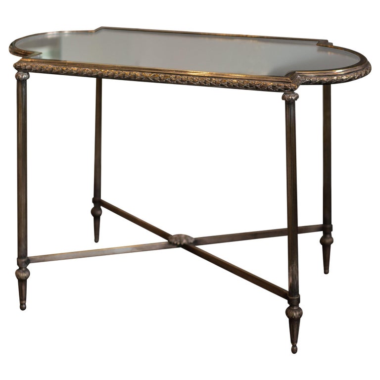 Antique French Silver Metal Christofle Table with Mirrored Top For Sale ...