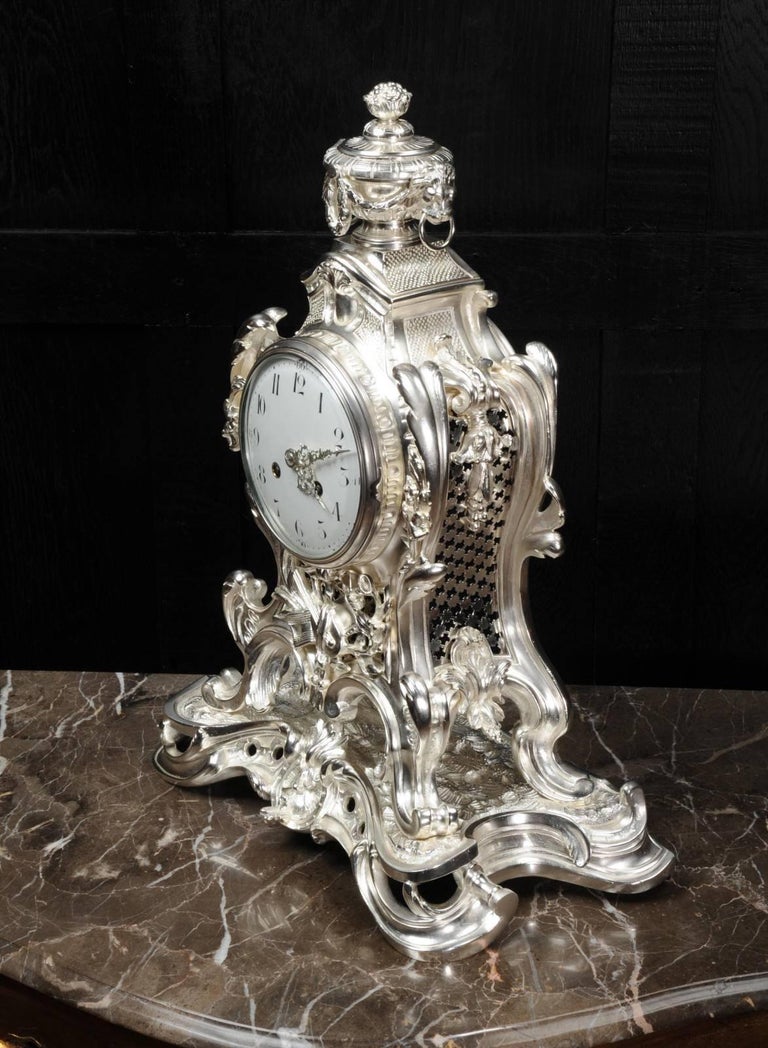 Antique French Silver Rococo Clock ~ Music at 1stDibs