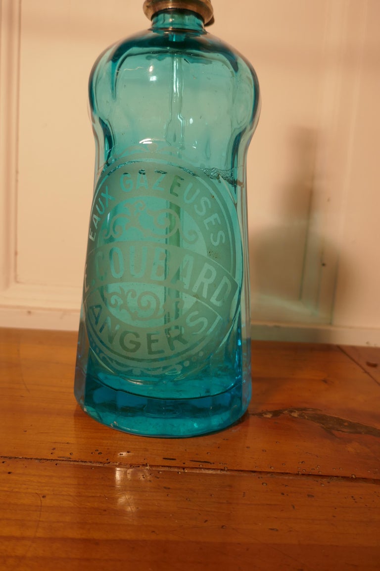 Antique French Soda Syphon Blue Glass from Angers, Loire at 1stDibs
