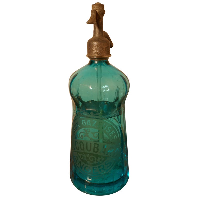 Antique French Soda Syphon Blue Glass from Angers, Loire at 1stDibs