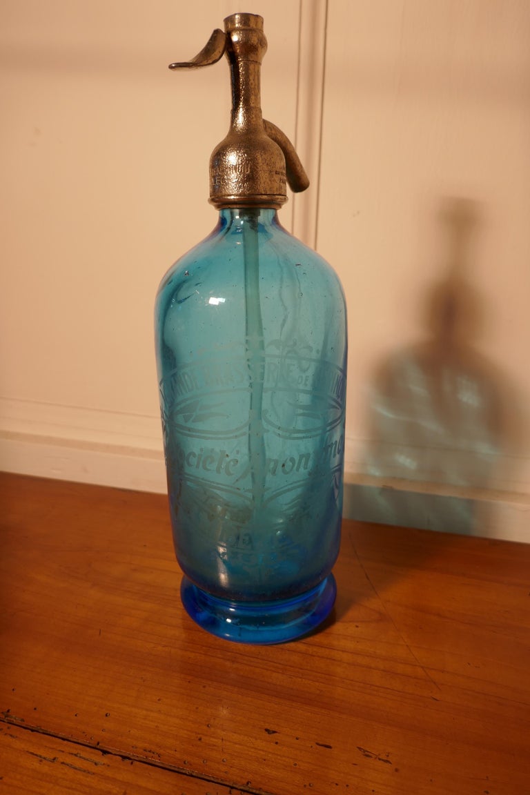 Antique French Soda Syphon Blue Glass from Lambezellec, Brest at 1stDibs