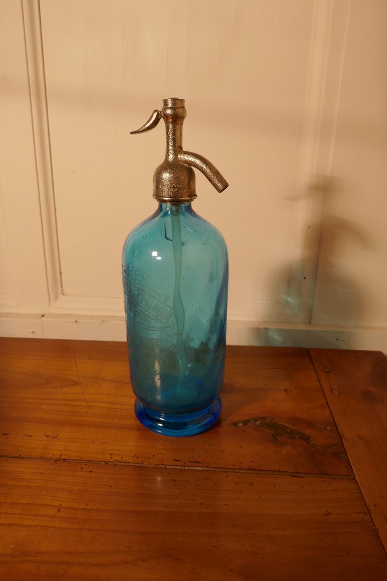 Antique French Soda Syphon Blue Glass from Lambezellec, Brest at 1stDibs
