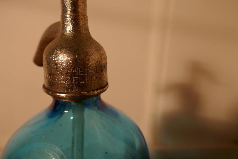 Antique French Soda Syphon Blue Glass from Lambezellec, Brest at 1stDibs