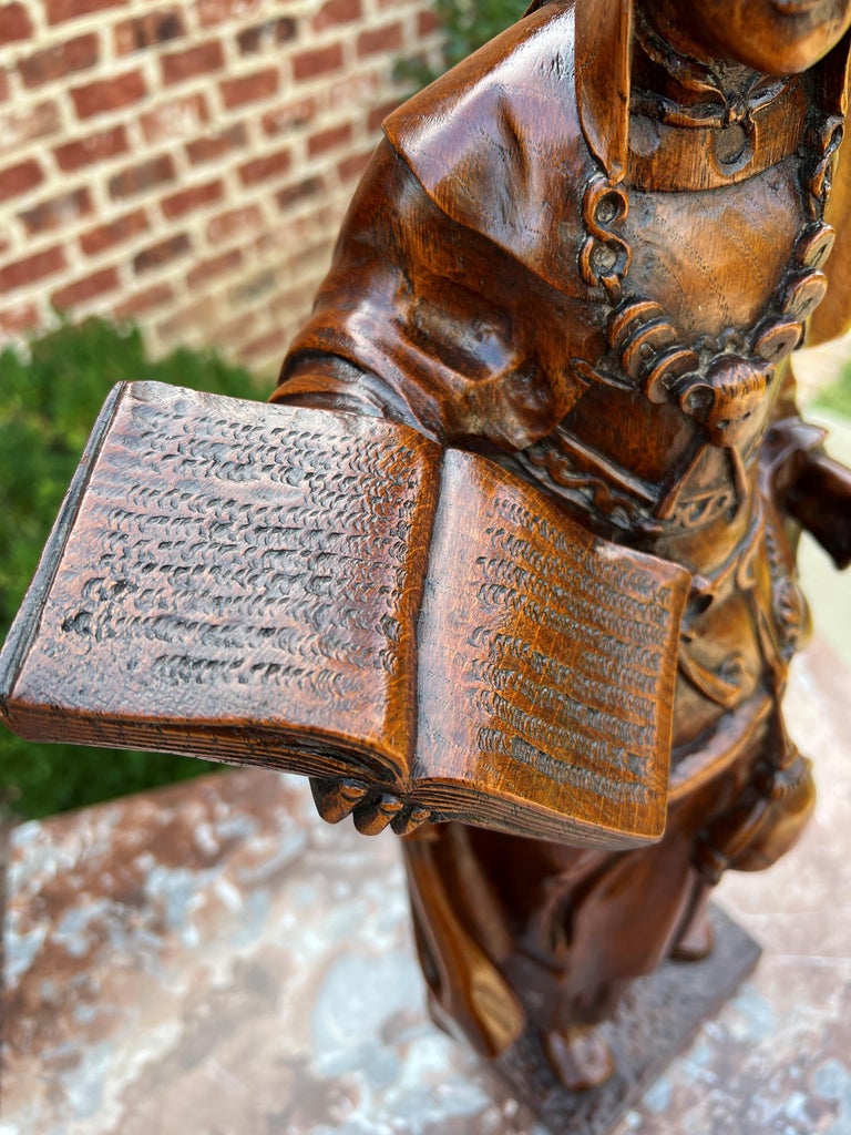Antique French Statue Figure Saint Lady Sculpture Book Bible Carved Oak ...