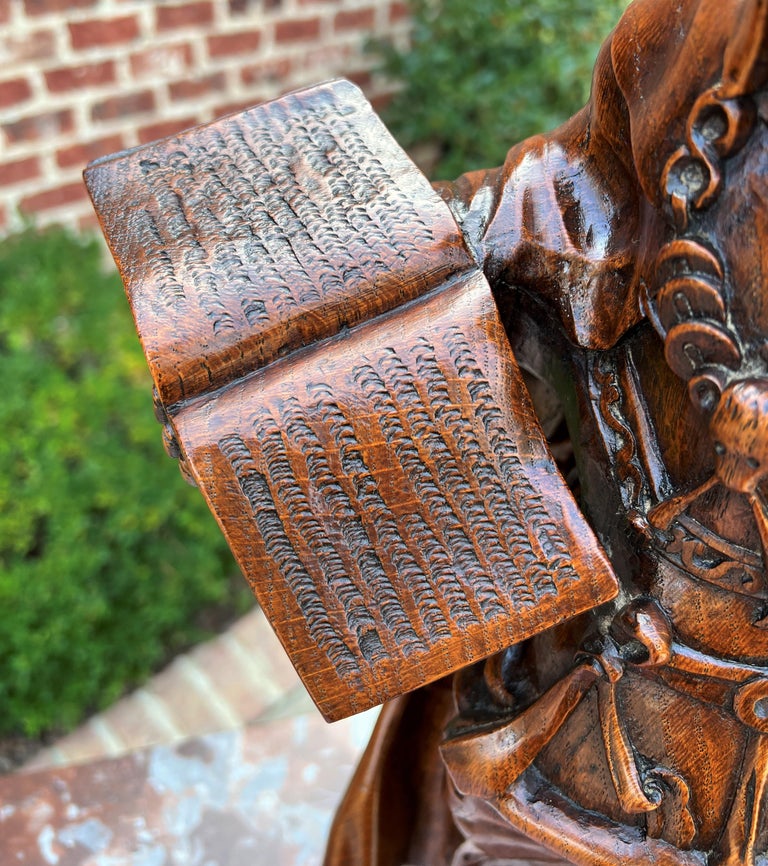 Antique French Statue Figure Saint Lady Sculpture Book Bible Carved Oak ...