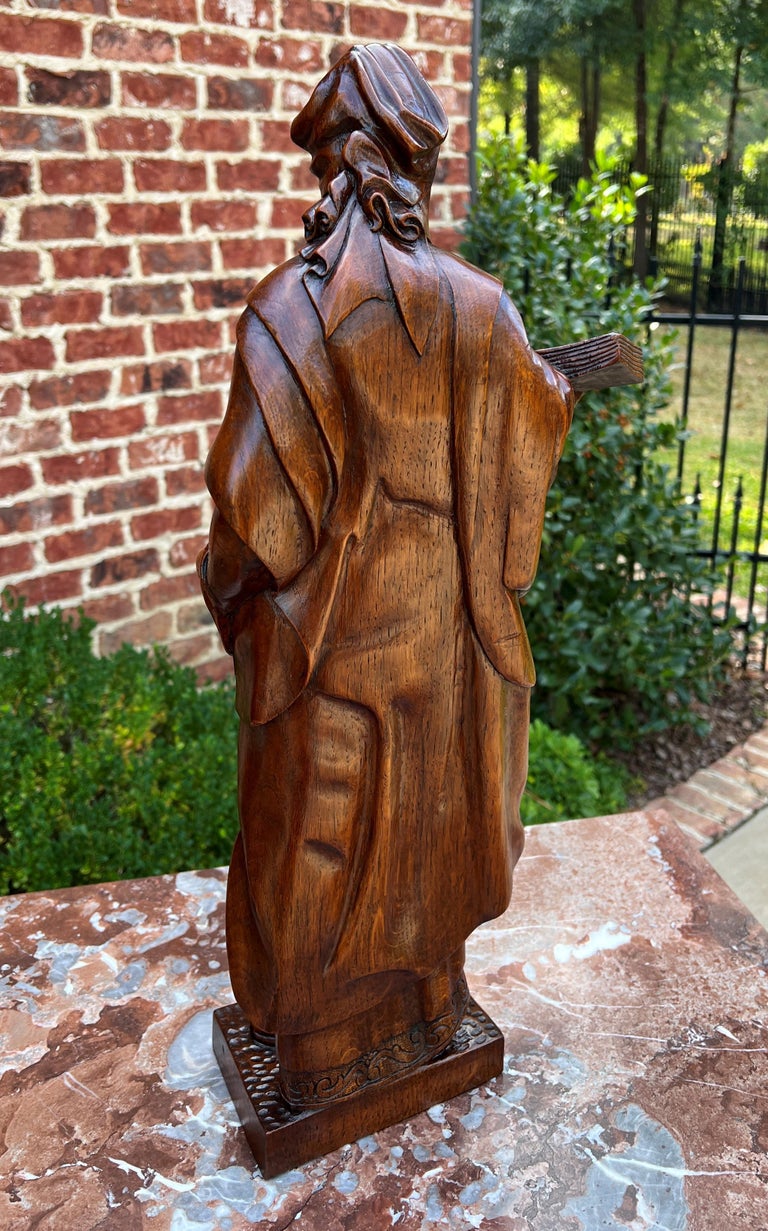 Antique French Statue Figure Saint Lady Sculpture Book Bible Carved Oak ...