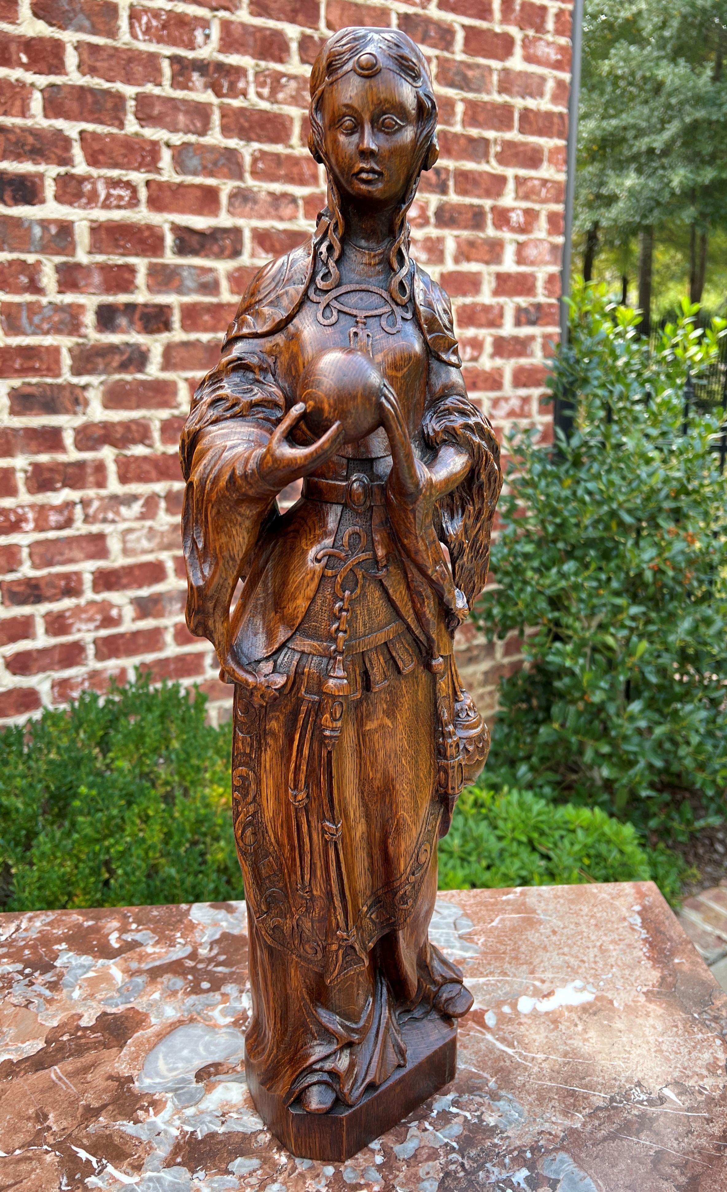 Antique French Statue Figure Sculpture Lady Woman Holding Orb Carved ...