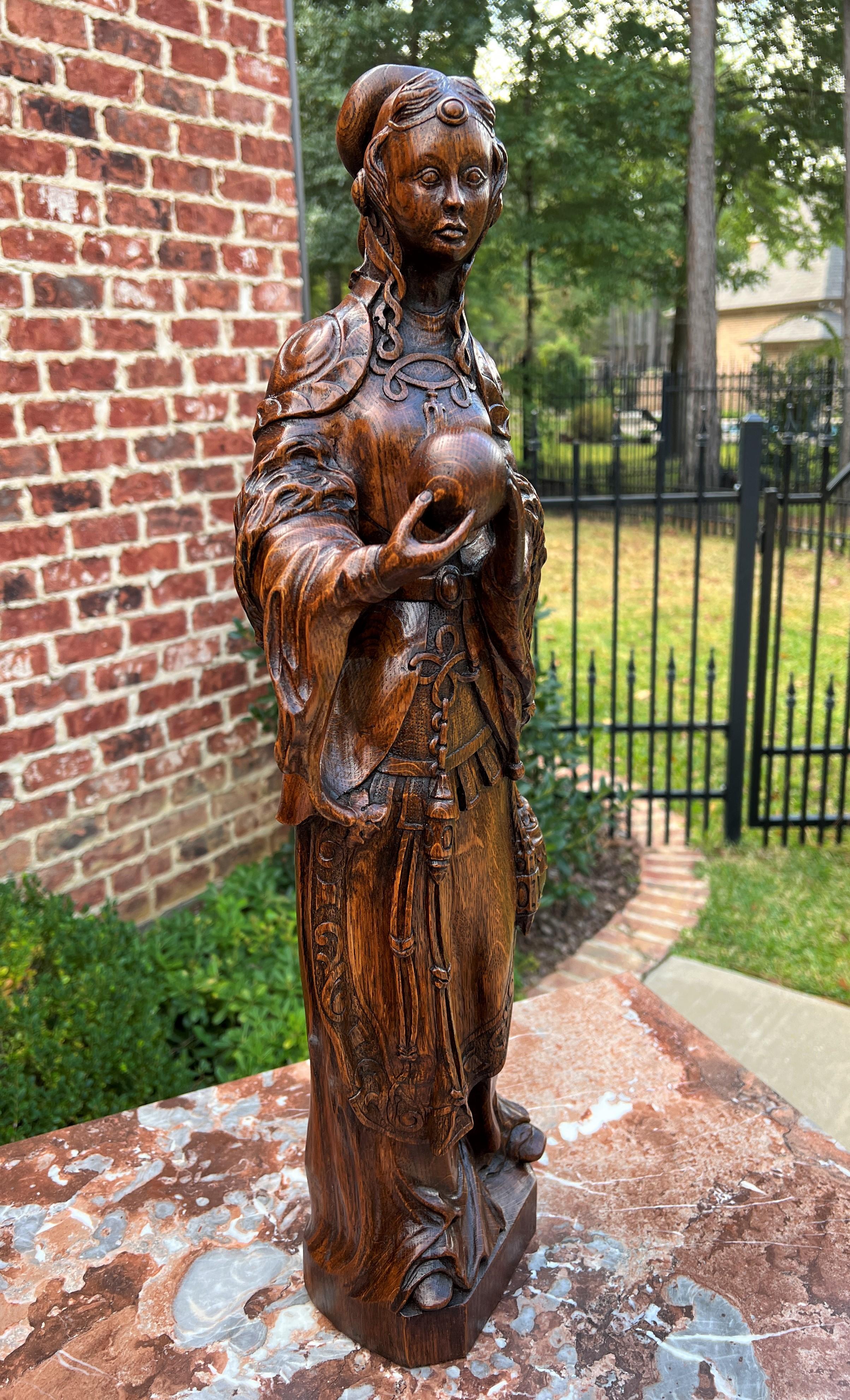 Antique French Statue Figure Sculpture Lady Woman Holding Orb Carved ...