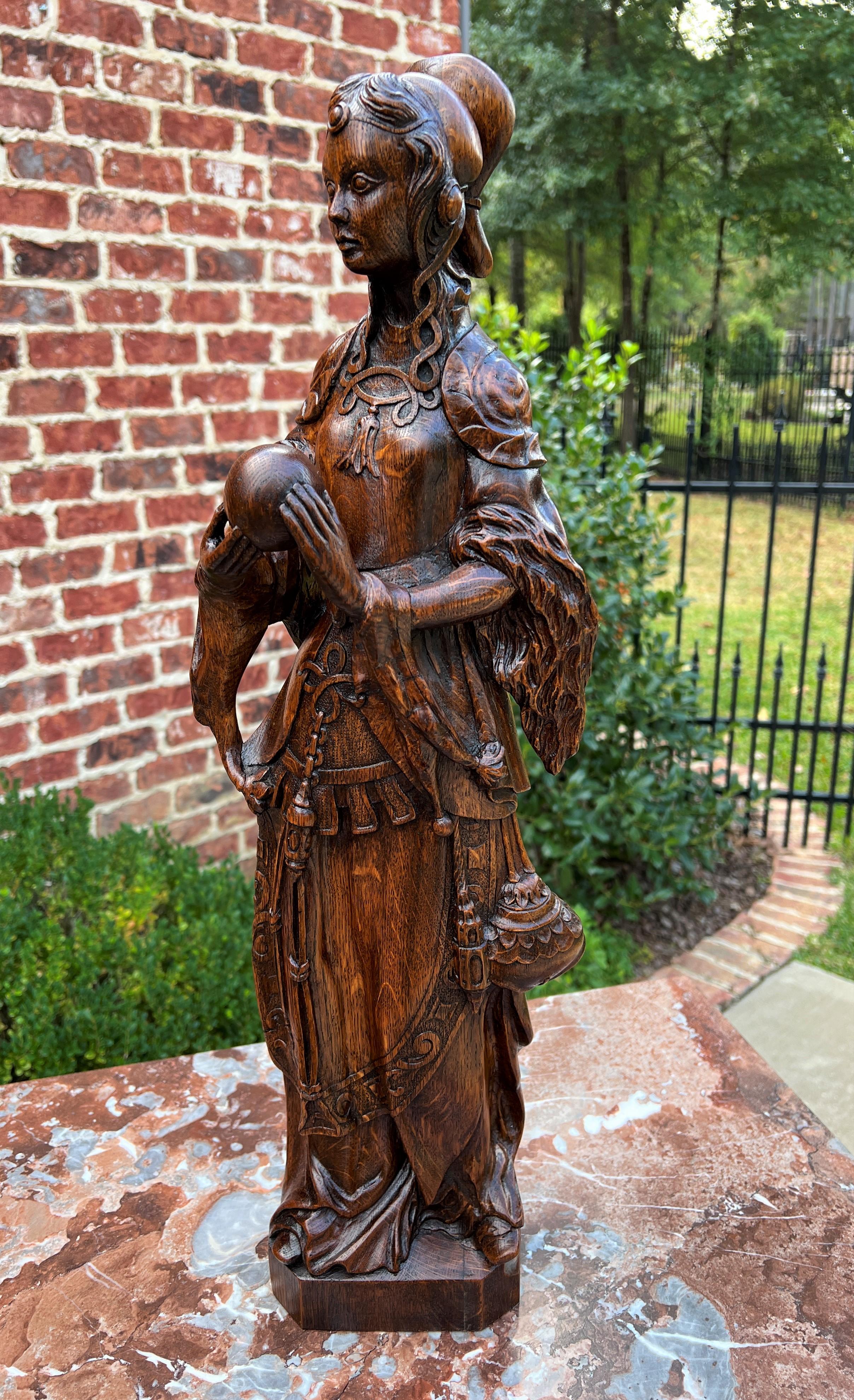 Antique French Statue Figure Sculpture Lady Woman Holding Orb Carved ...