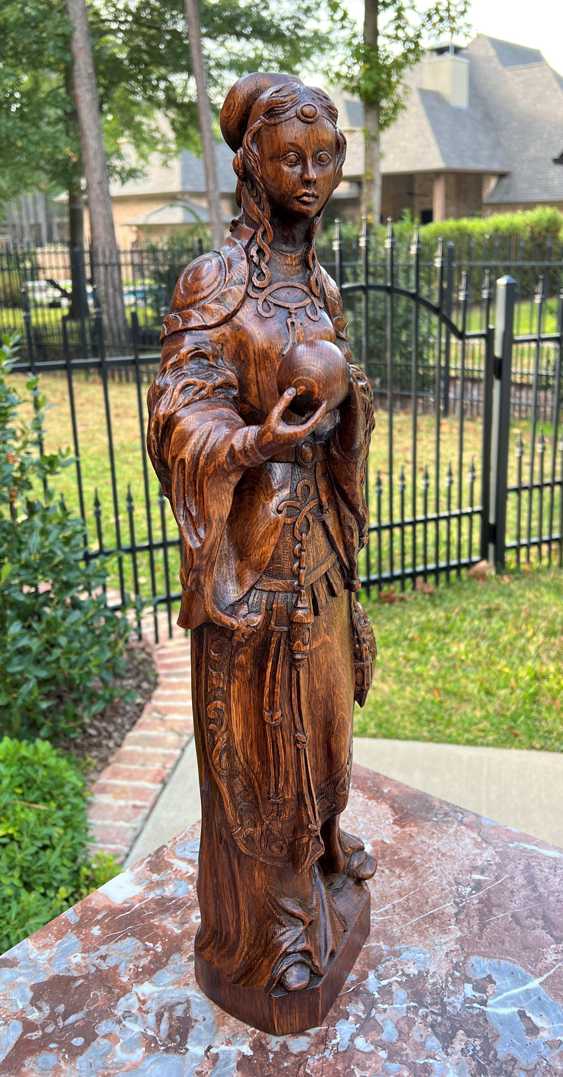 Antique French Statue Figure Sculpture Lady Woman Holding Orb Carved ...