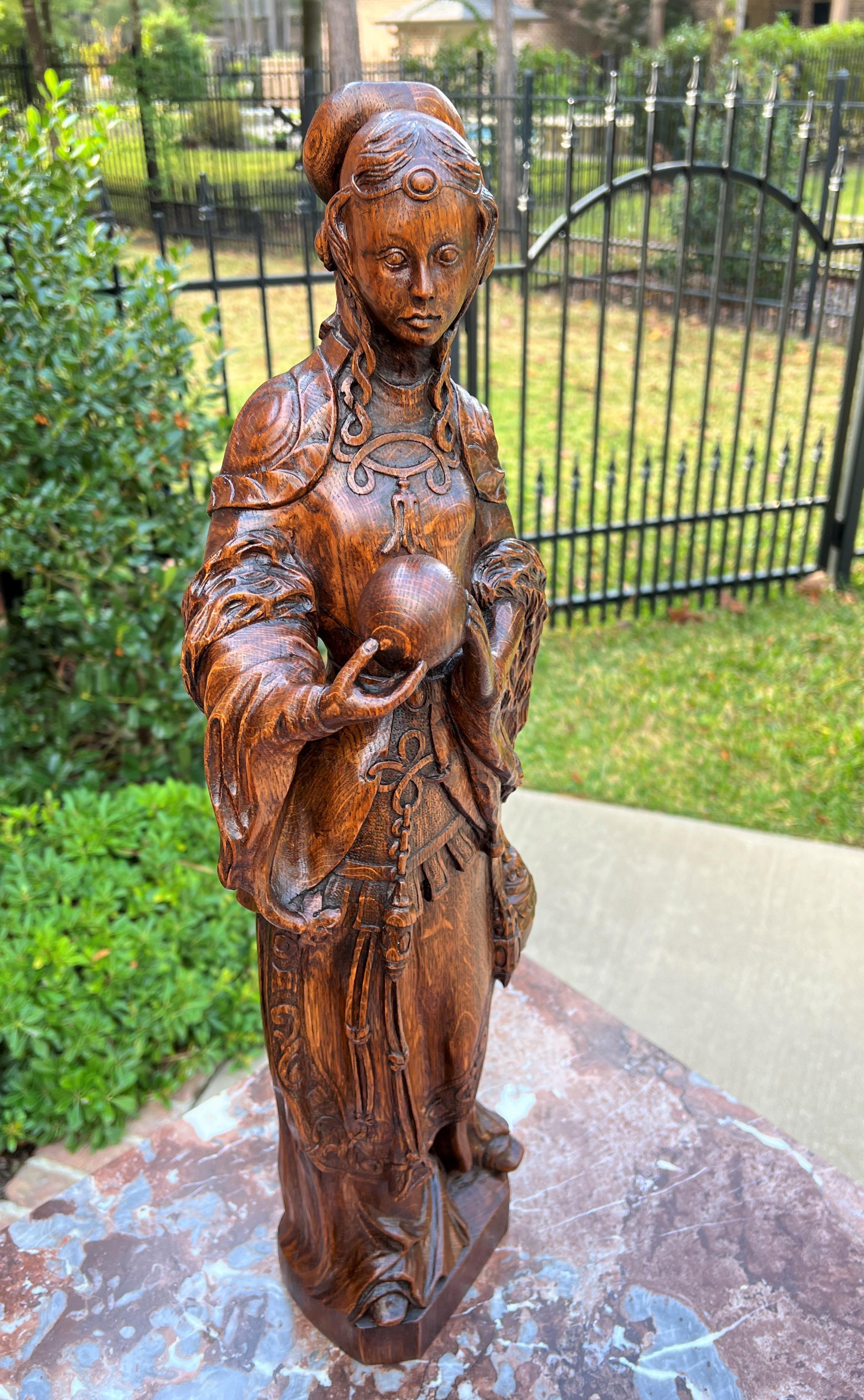 Antique French Statue Figure Sculpture Lady Woman Holding Orb Carved ...