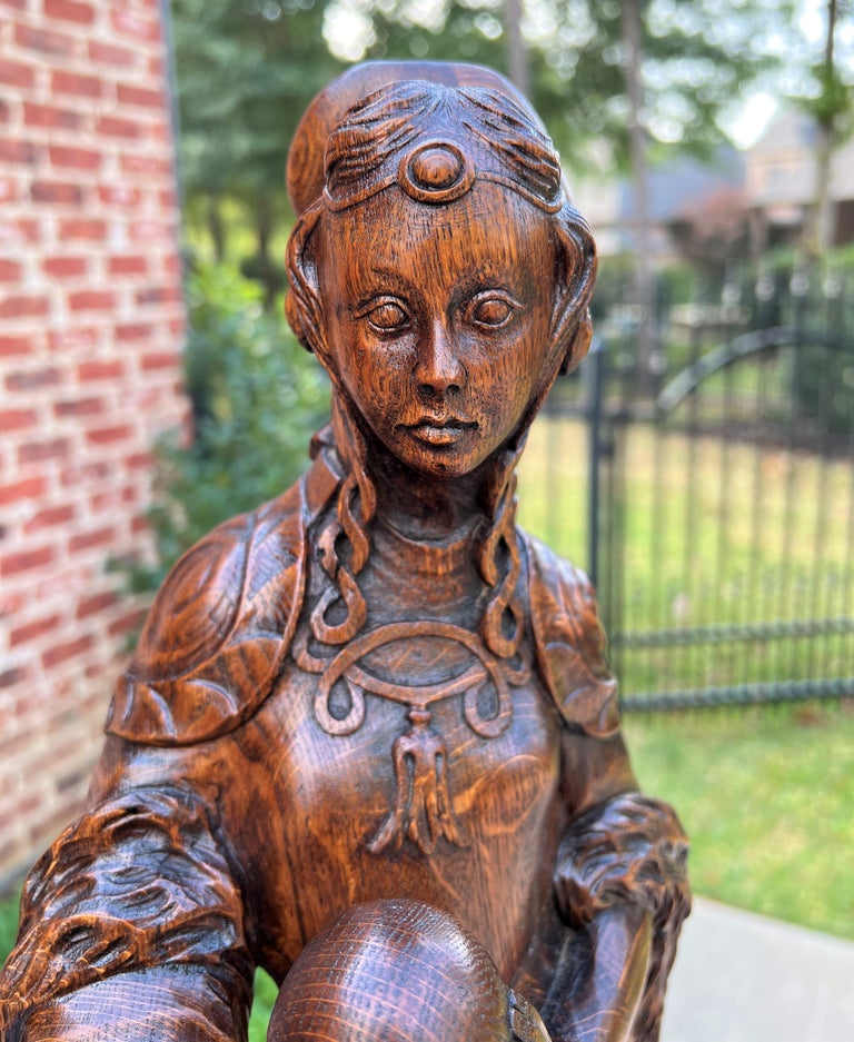 Antique French Statue Figure Sculpture Lady Woman Holding Orb Carved ...
