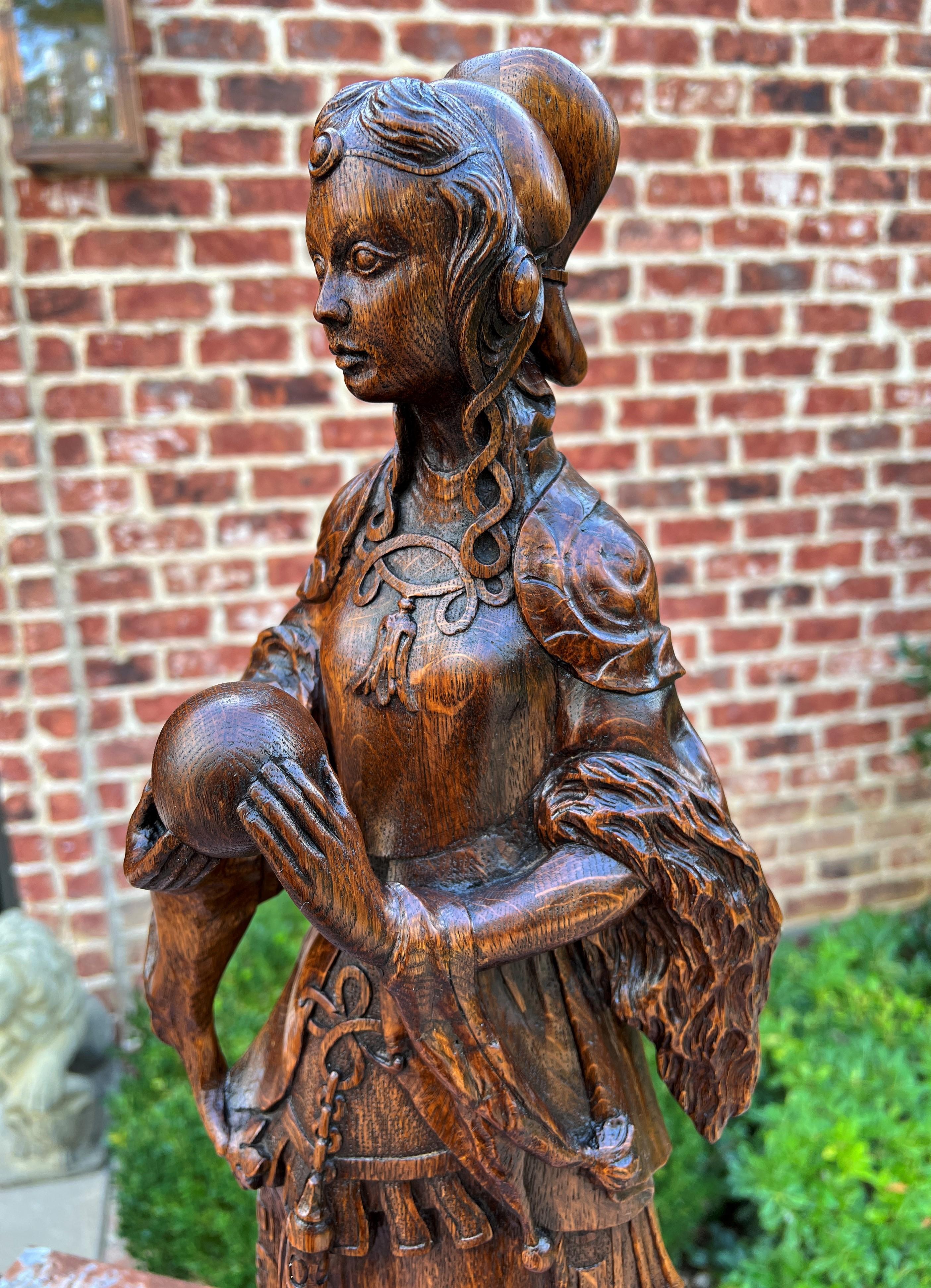 Antique French Statue Figure Sculpture Lady Woman Holding Orb Carved ...