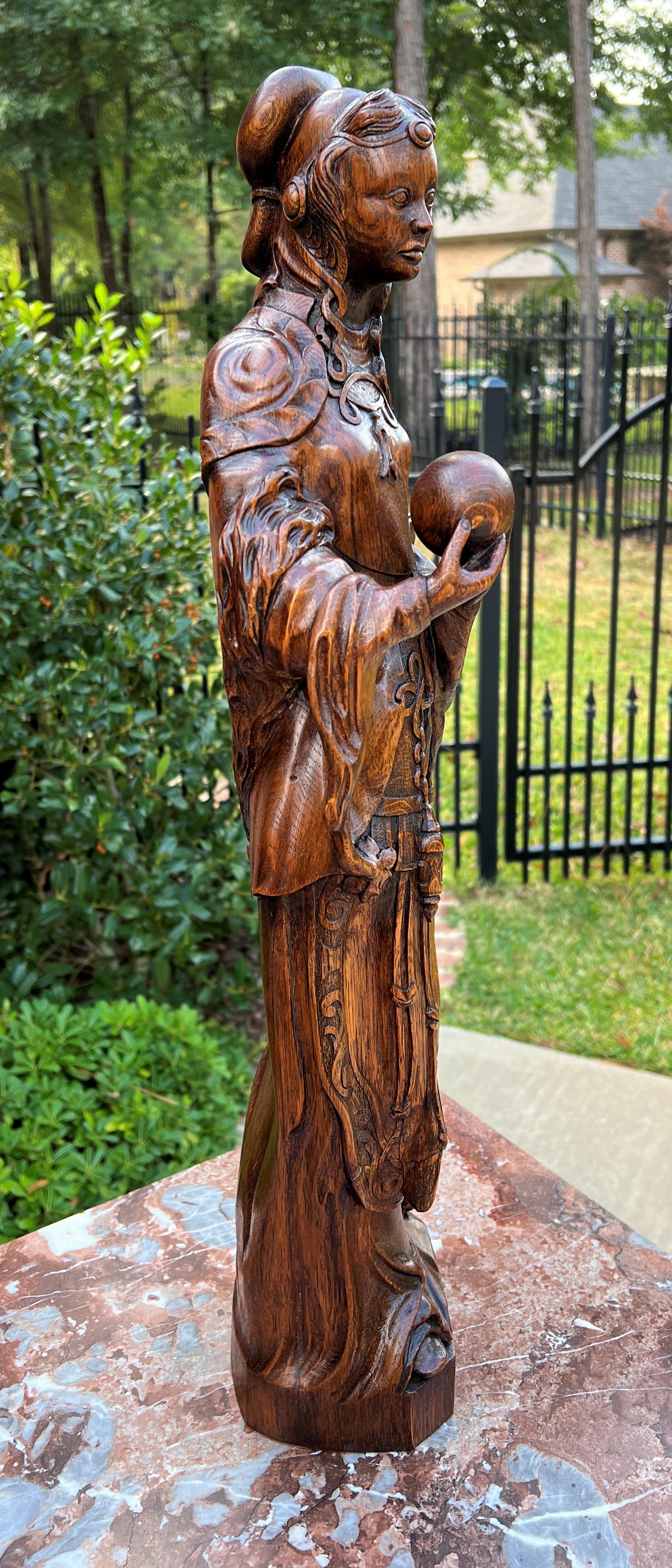 Antique French Statue Figure Sculpture Lady Woman Holding Orb Carved ...