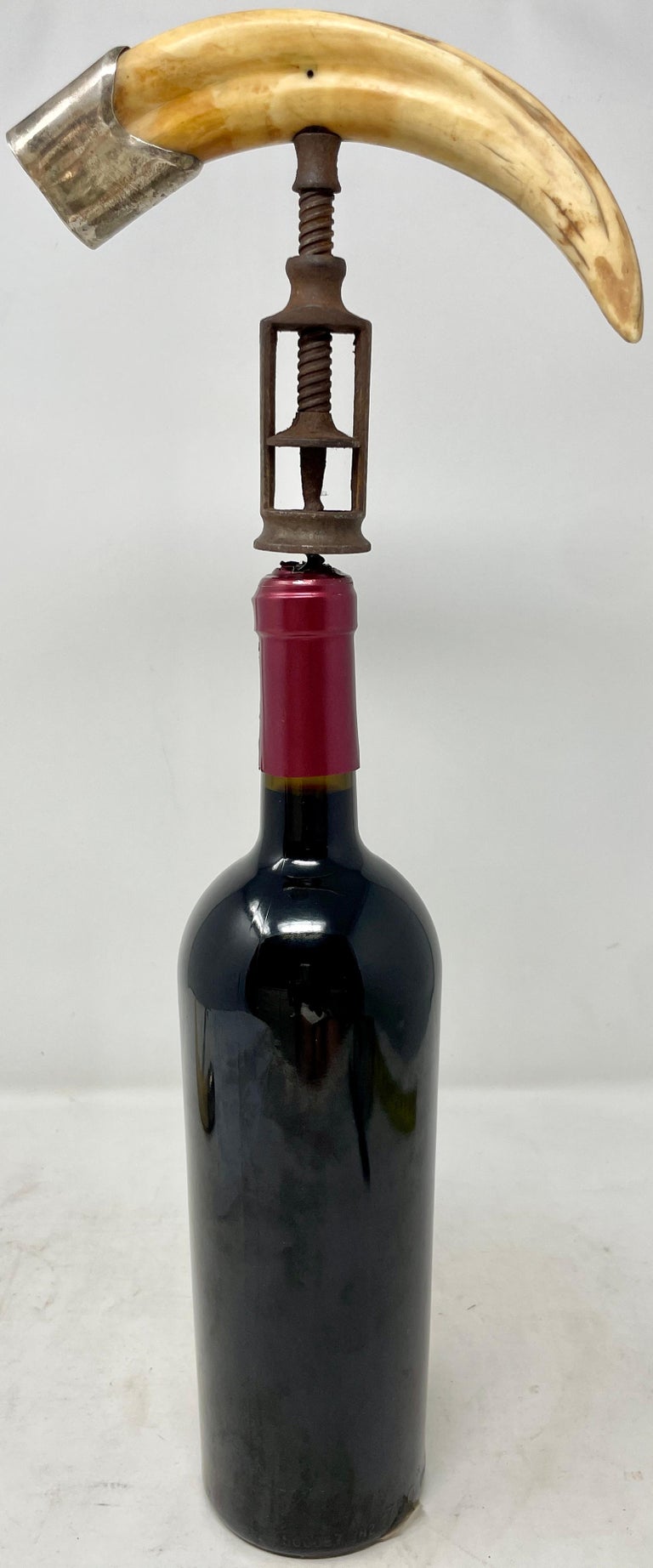 Antique French Sterling Silver Mounted Boar's Tusk Corkscrew, Circa ...