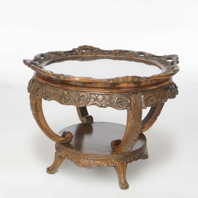 Antique French Style Carved Mahogany and Marquetry Inlay Tray Top Side ...