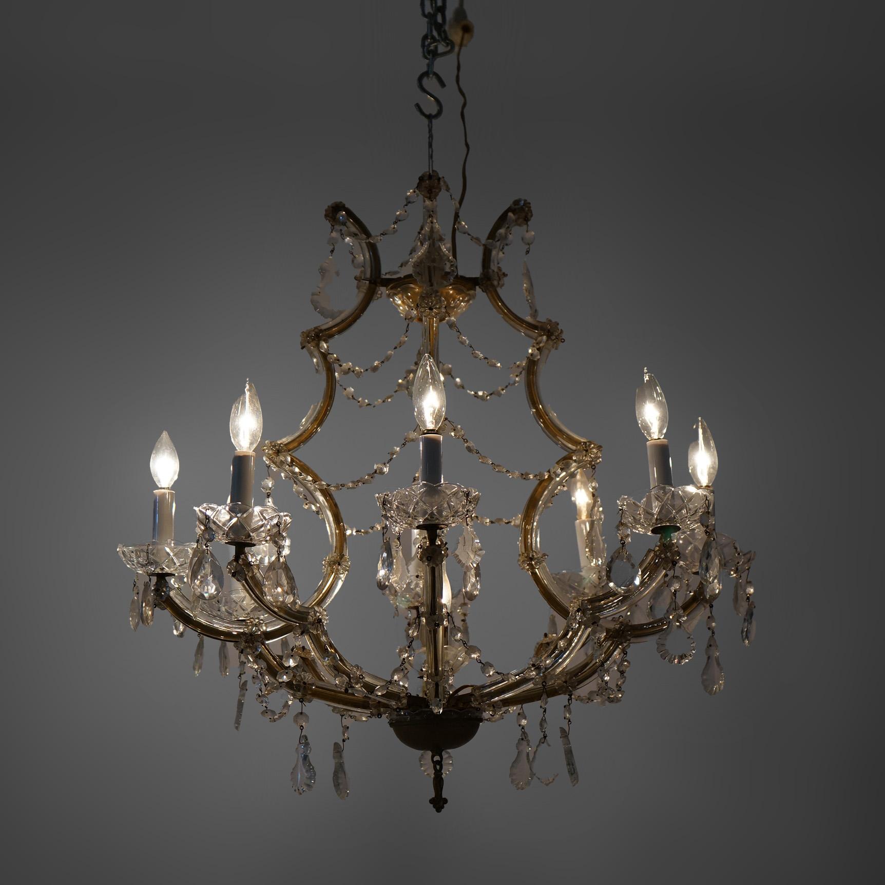 Antique French Style Gilt Metal and Crystal Chandelier Circa 1940 For ...