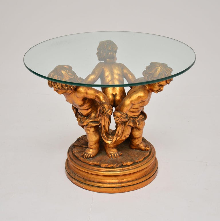 Antique French Style Gilt Wood Cherub Coffee Table at 1stDibs