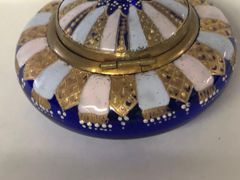 Antique French-Style Round Cobalt Blue Crystal Enameled Round Box at ...
