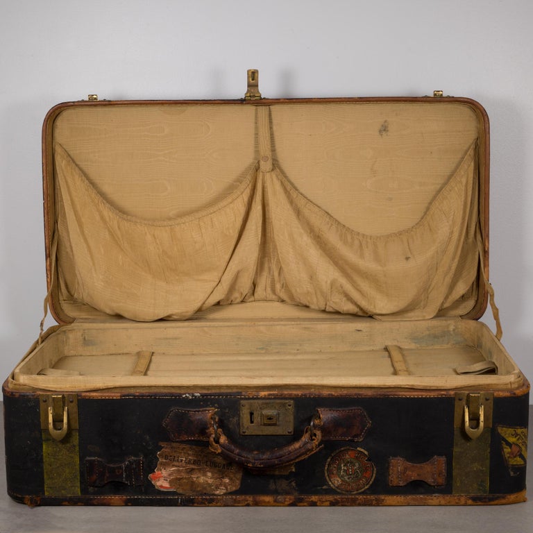 Antique French Suitcase with Original Travel Stickers, circa 1900-1930 ...