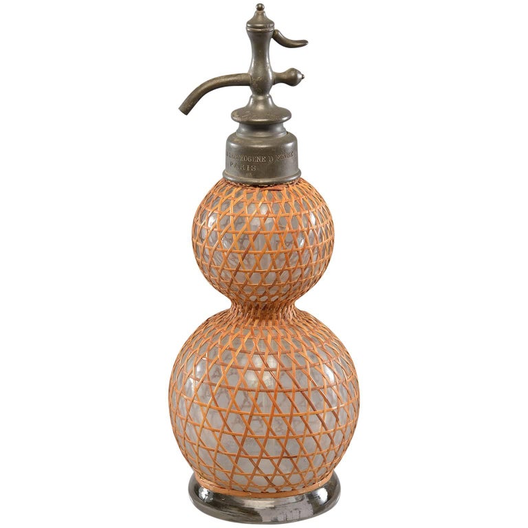 Antique French Syphon Bottle with Rattan Cover at 1stDibs