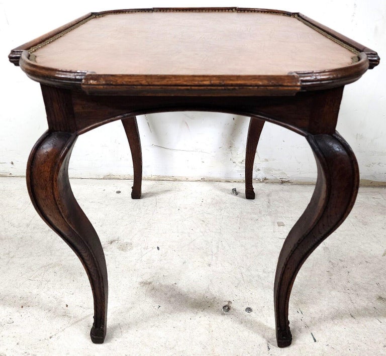Antique French Table Leather Top Oak Side End For Sale at 1stDibs