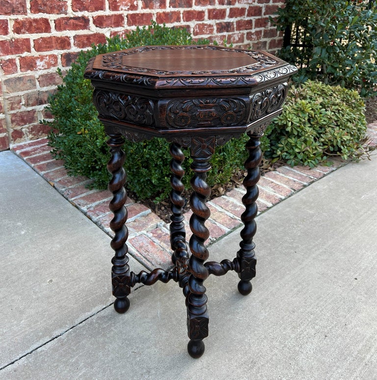 Antique French Table Octagonal PETITE Barley Twist Carved Oak ...