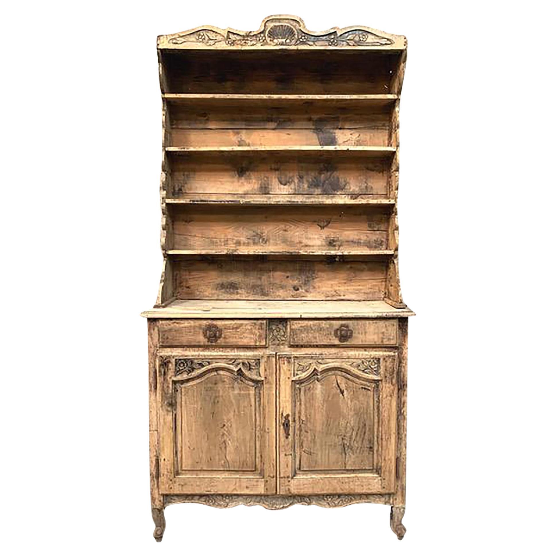 Antique French Tall Lightly Distressed Elm Vaisselier Cupboard For Sale ...