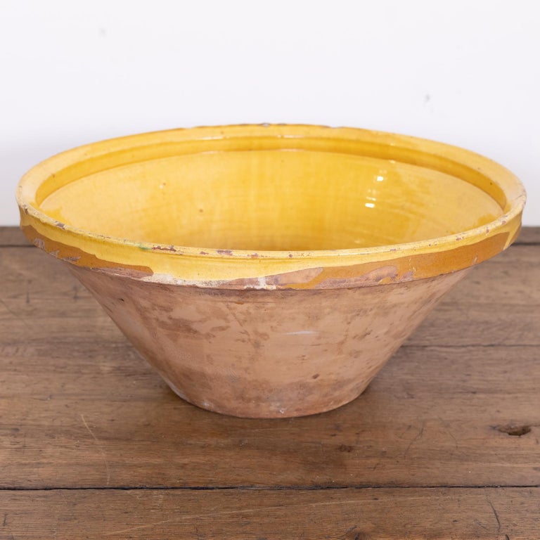 Antique French Terracotta Pancheon or Dough Bowl with Yellow Glaze For ...